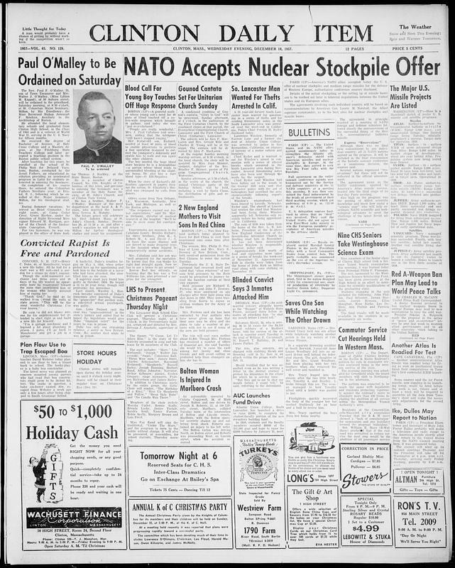 Clinton Daily Item. December 18, 1957 - Digital Commonwealth