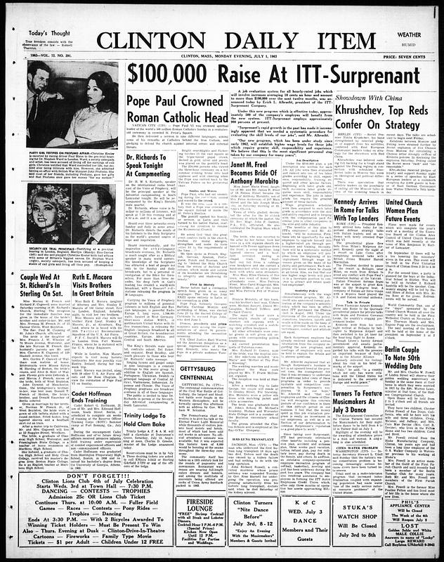 Clinton Daily Item. July 01, 1963 - Digital Commonwealth