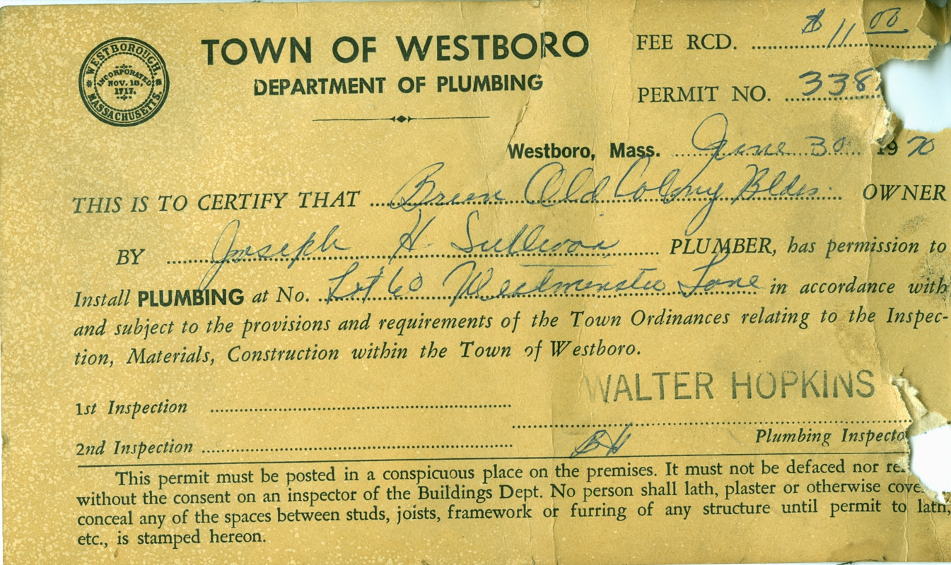 Plumbing permit for Joseph H. Sullivan - Digital Commonwealth