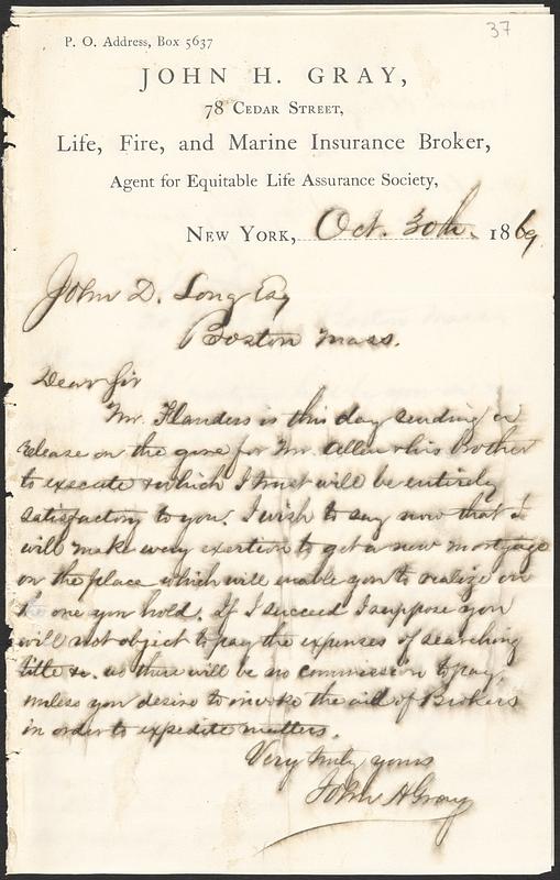 Letter from John H. Gray to John D. Long, October 30, 1869 - Digital ...