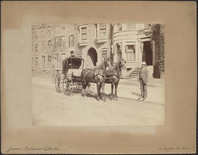 Man standing on sidewalk beside horse-drawn carriage, Boston - Digital ...