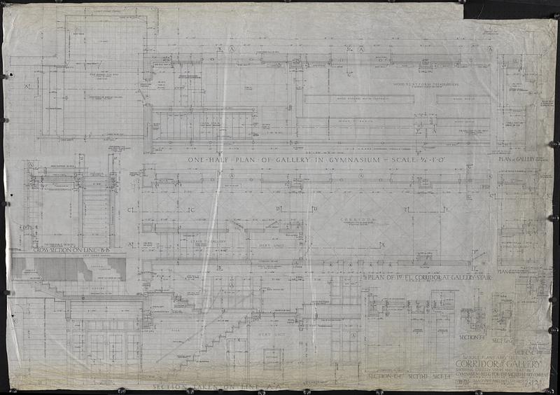 Three-quarter inch scale plans and sections of corridor and gallery ...