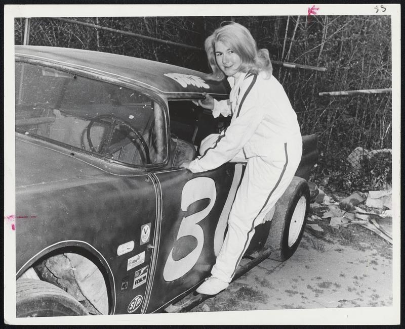 Dottie Climbs into her race car, a ‘56 Ford she bought from John Rosati ...