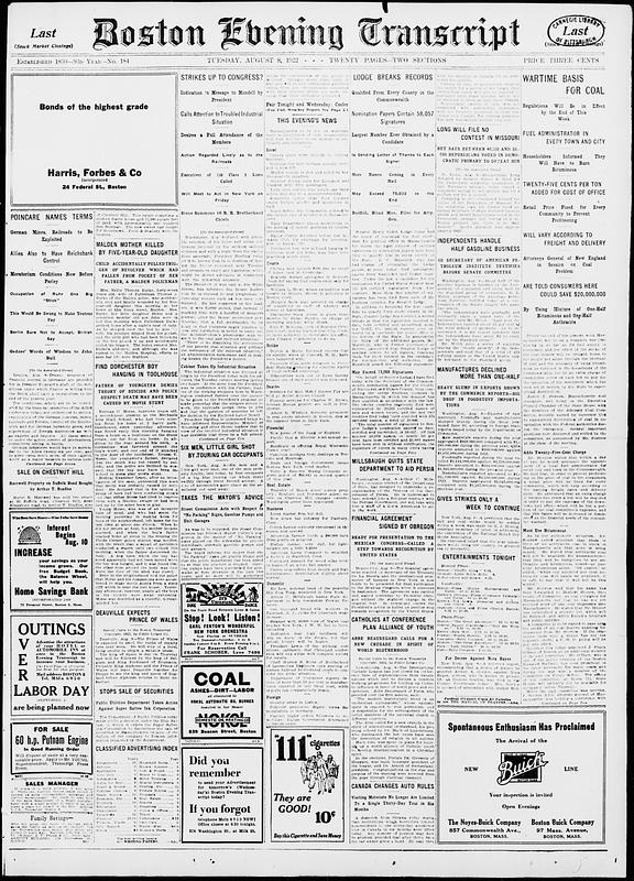 Boston Evening Transcript. August 08, 1922 - Digital Commonwealth
