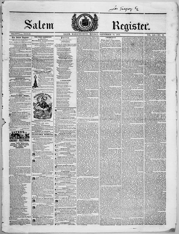 Salem Register. September 15, 1851 - Digital Commonwealth