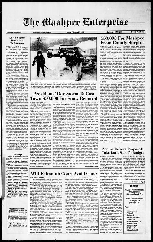 The Mashpee Enterprise. February 21, 2003 - Digital Commonwealth