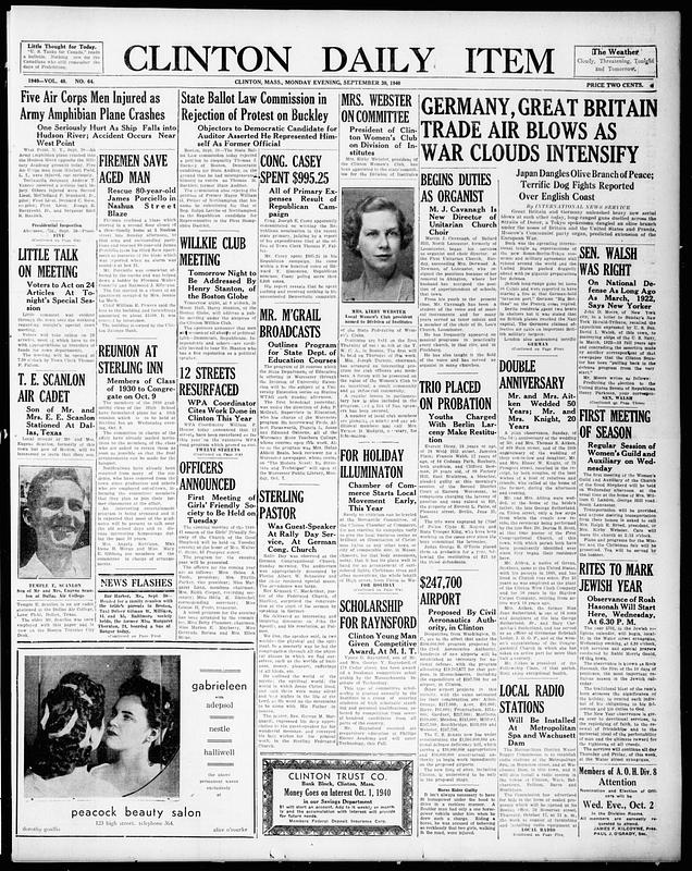 Clinton Daily Item. September 30, 1940 - Digital Commonwealth