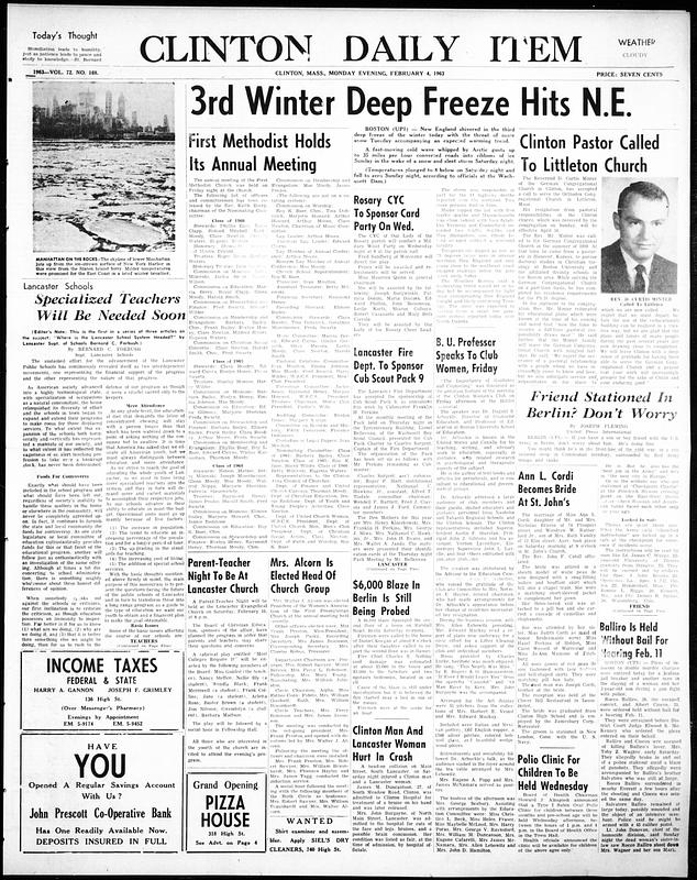 Clinton Daily Item. February 04, 1963 - Digital Commonwealth