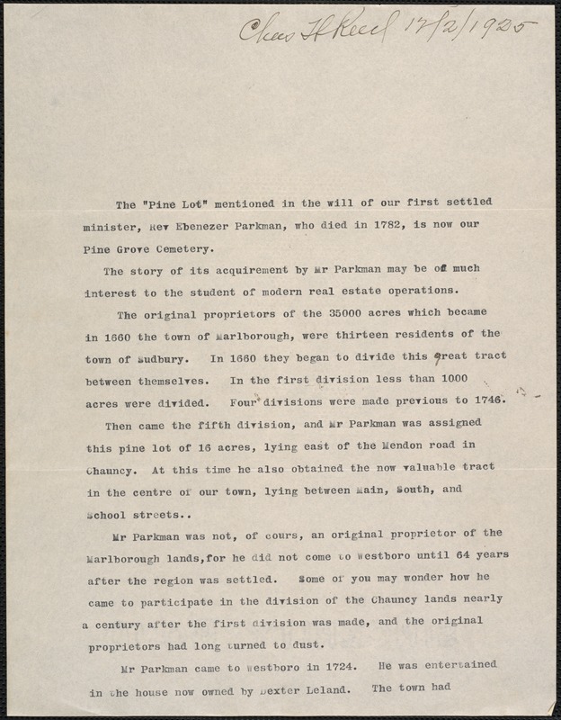 Charles H. Reed’s History of Cemeteries, 1925 - Digital Commonwealth