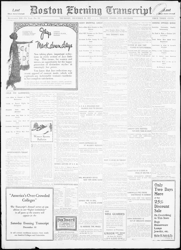 Boston Evening Transcript. December 28, 1922 - Digital Commonwealth