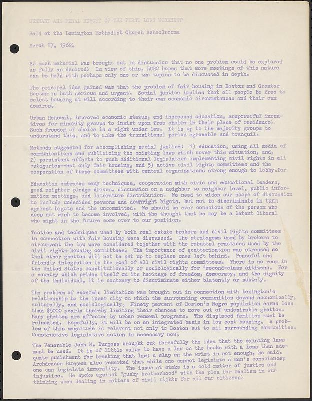 Summary and Final Report of the First LCRC Workshop Held at the ...