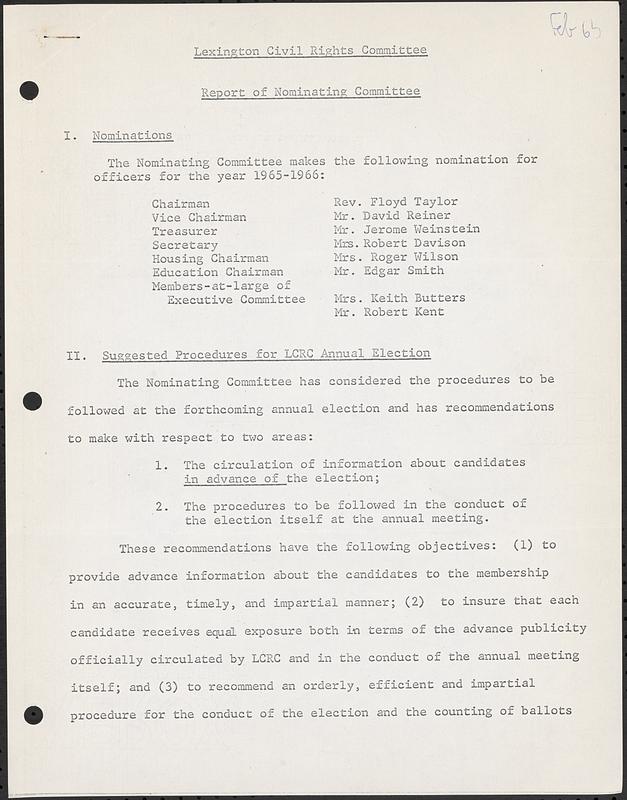 LCRC Report of Nominating Committee for 1965-1966 - Digital Commonwealth