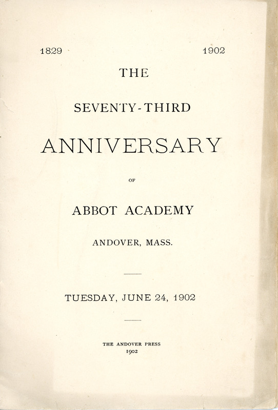 Seventy-third anniversary of Abbot Academy program, Sarah (Sallie) M ...