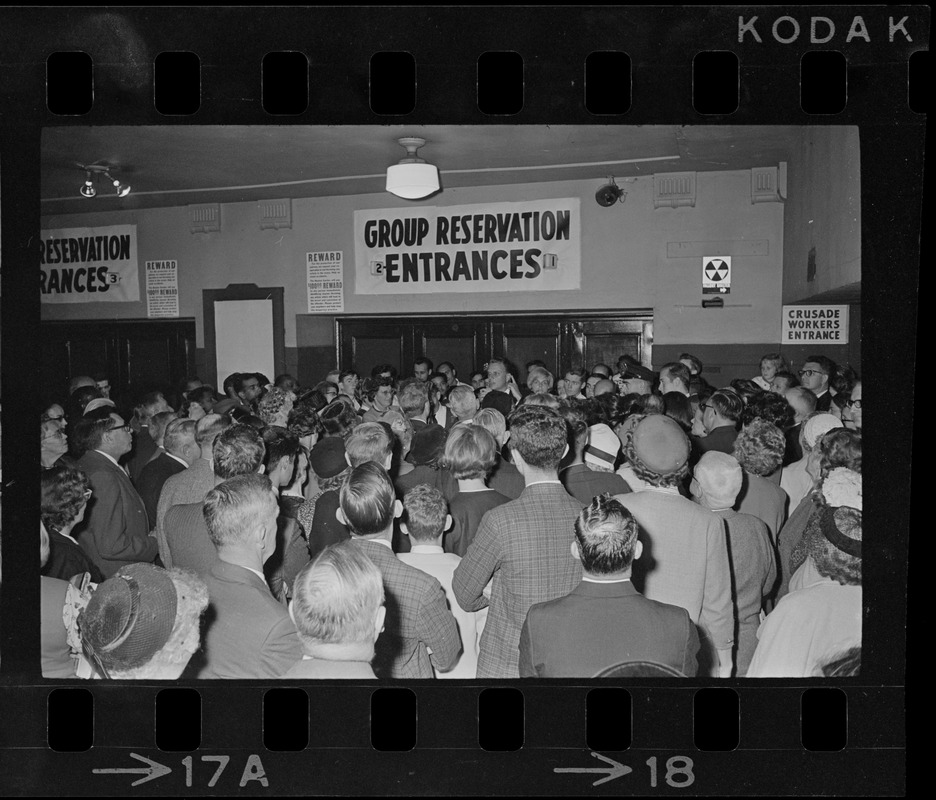 Billy Graham greeting and speaking to people unable to get into the ...