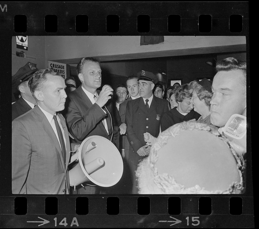 Billy Graham greeting and speaking to people unable to get into the ...