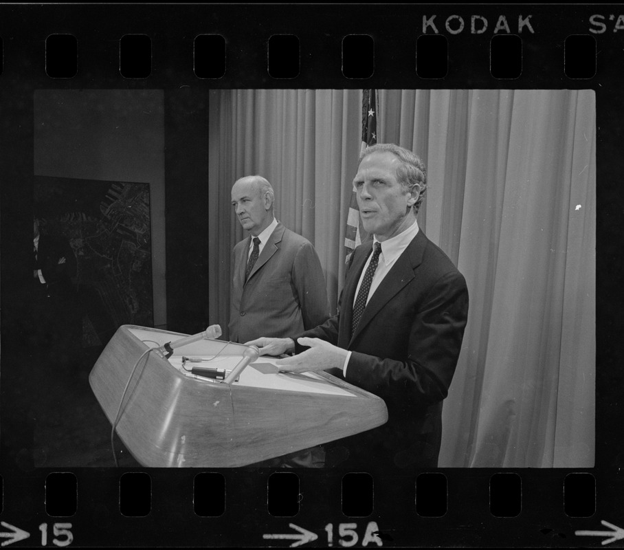 Boston Mayor Kevin White speaking during unveiling of plans for new ...