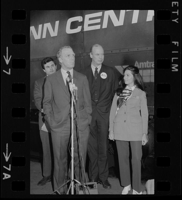 Boston Mayor Kevin White speaking at South Station - Digital Commonwealth