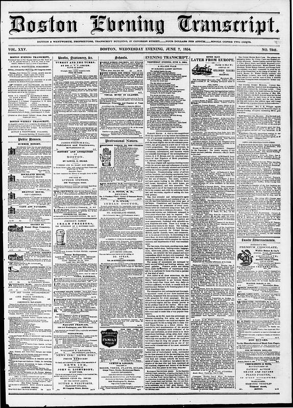 Boston Evening Transcript. June 07, 1854 - Digital Commonwealth