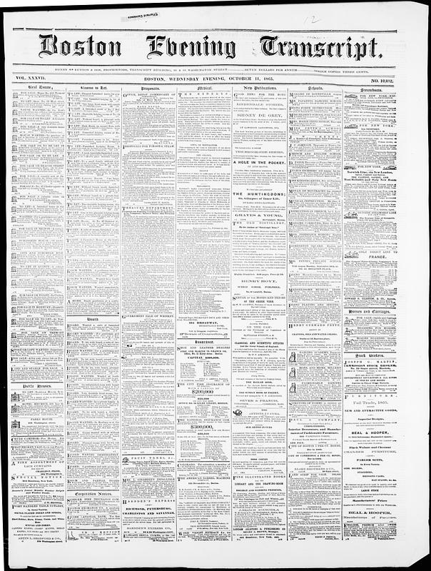 Boston Evening Transcript. October 11, 1865 - Digital Commonwealth