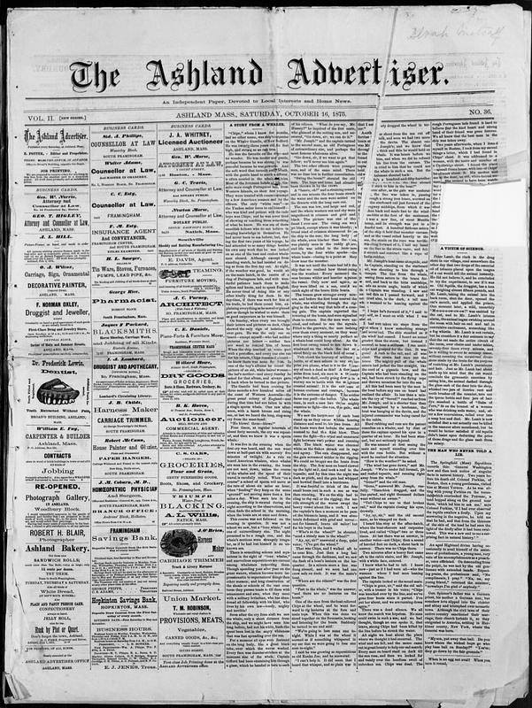 The Ashland Advertiser. October 16, 1875 - Digital Commonwealth