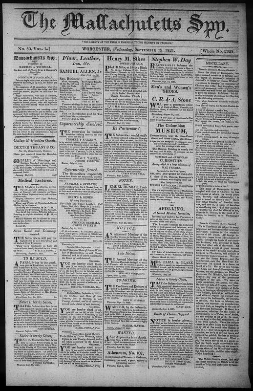 The Massachusetts Spy. September 19, 1821 - Digital Commonwealth