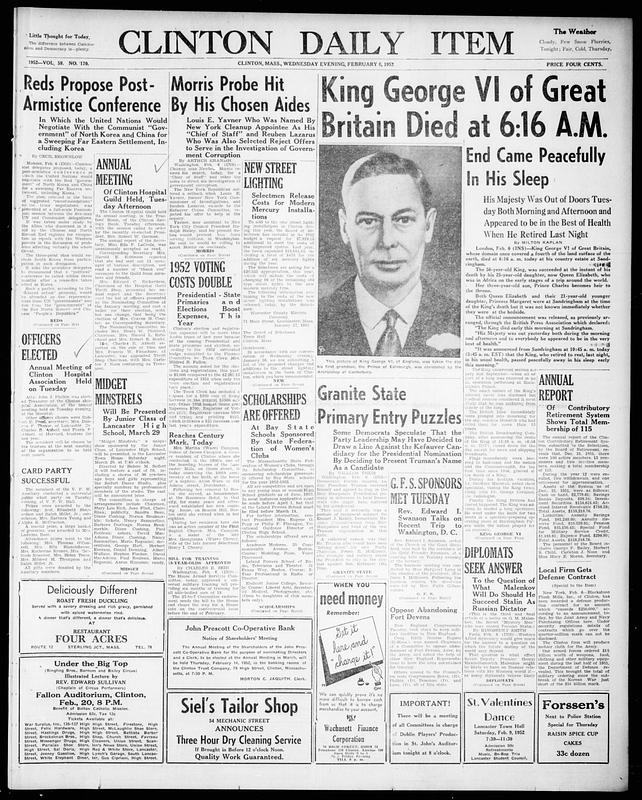 Clinton Daily Item. February 06, 1952 - Digital Commonwealth