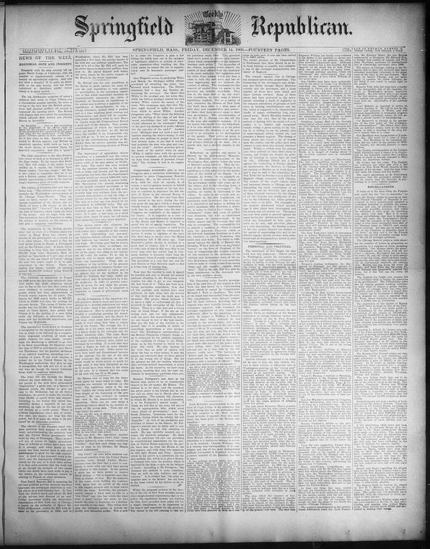 Springfield Weekly Republican. December 14, 1900 - Digital Commonwealth