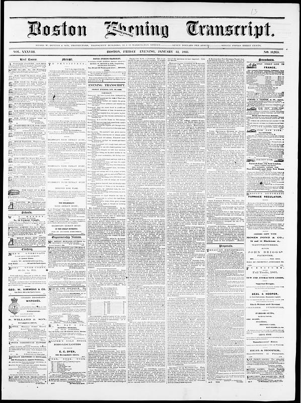 Boston Evening Transcript. January 12, 1866 - Digital Commonwealth