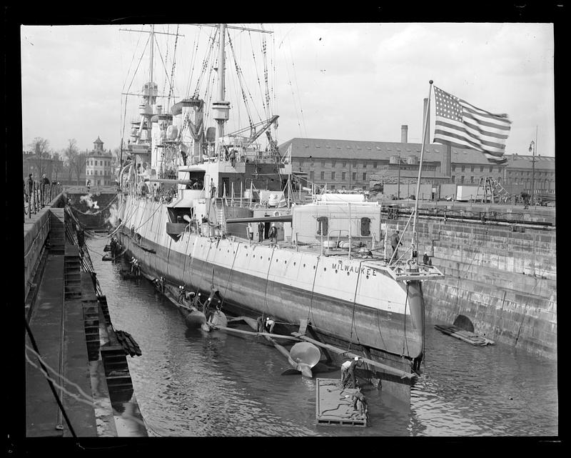 USS Milwaukee in Navy Yard drydock - Digital Commonwealth