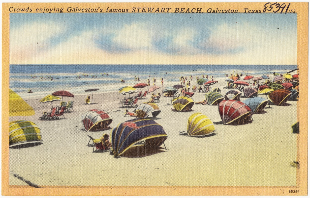 Crowds enjoying Galveston's famous Steward Beach, Galveston, Texas ...