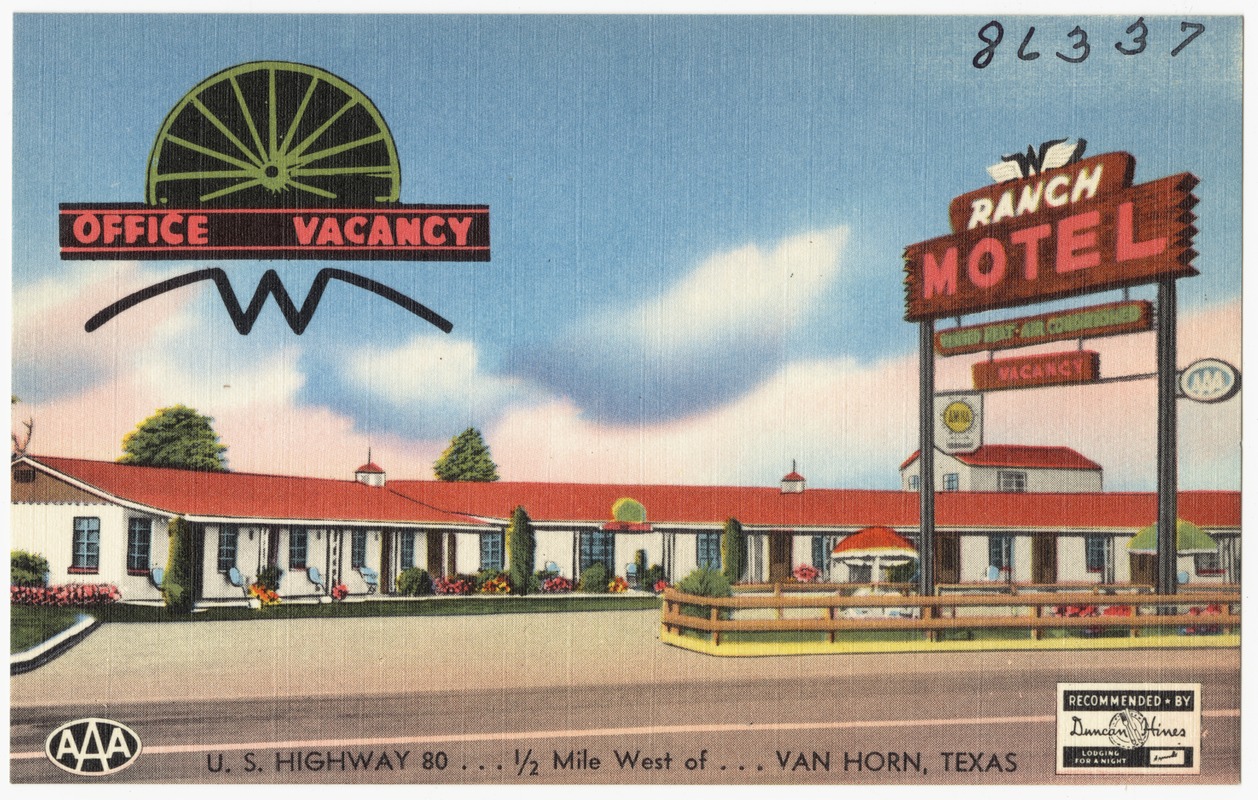 Ranch Motel, U.S. Highway 80... 1/2 mile west of... Van Horn, Texas ...