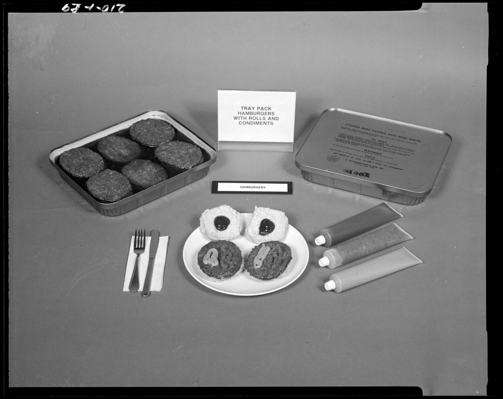 Tray pack, hamburgers with rolls and condiments - Digital Commonwealth
