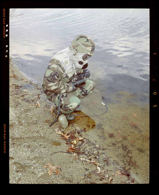 Saddle, soldier is full MOPP grear demonstrating the new fresh water ...