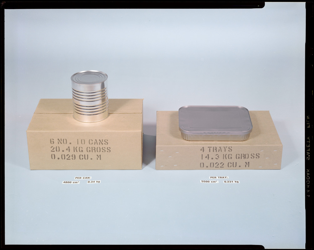 Food lab - packaging, 6 no 10 cans - 4 tray in case - Digital Commonwealth