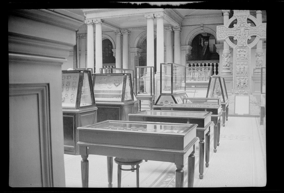 Main gallery in the National Museum of Art, Dublin, showing cases which ...