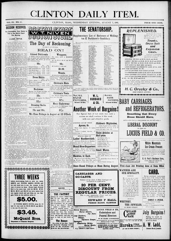Clinton Daily Item. August 07, 1901 - Digital Commonwealth
