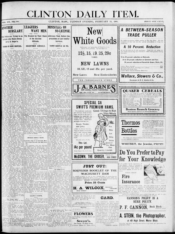Clinton Daily Item. February 25, 1908 - Digital Commonwealth