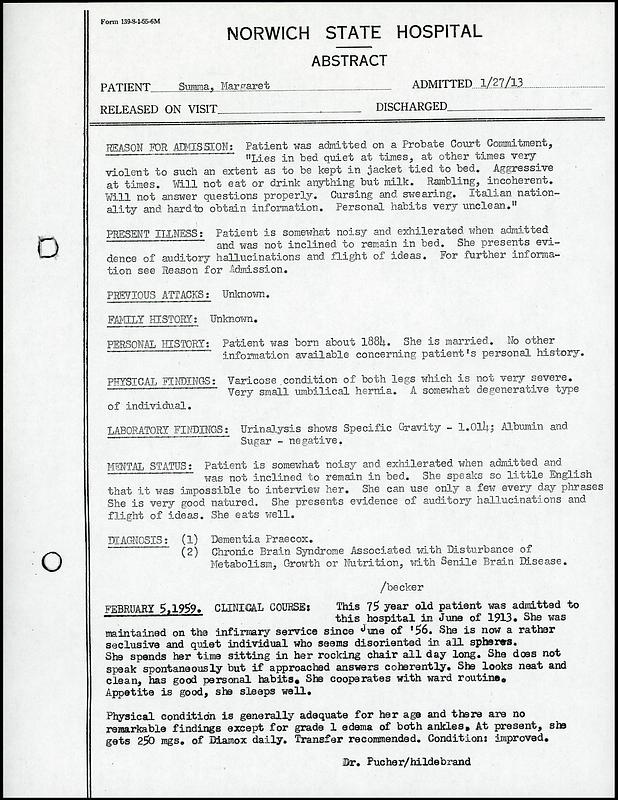 Patient abstract for Margaret Summa - Digital Commonwealth