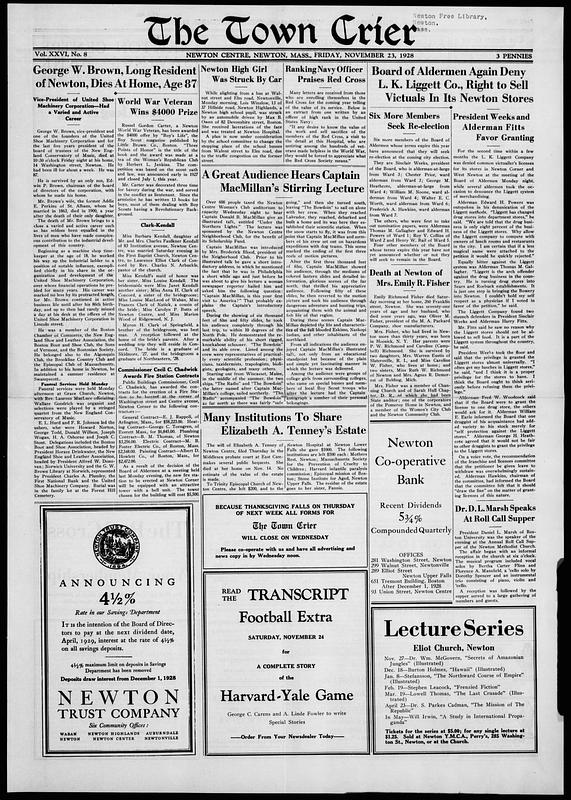 The Town Crier. November 23, 1928 - Digital Commonwealth