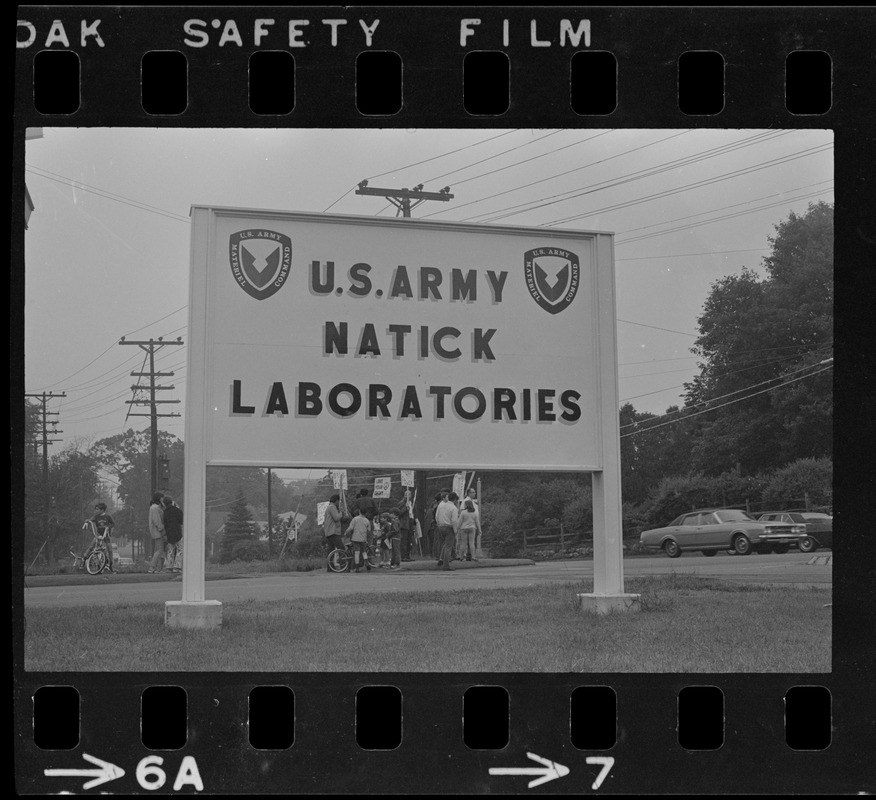 Protest outside of U.S. Army Natick Laboratories during visit by Gen ...