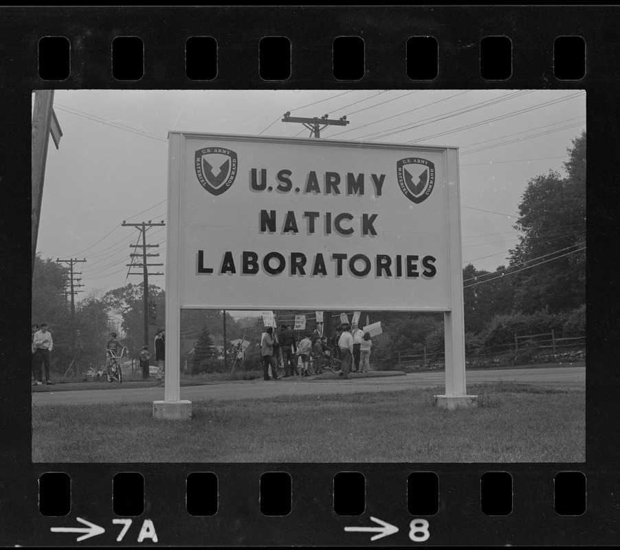 Protest outside of U.S. Army Natick Laboratories during visit by Gen ...
