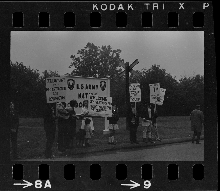 Protest outside of U.S. Army Natick Laboratories during visit by Gen ...