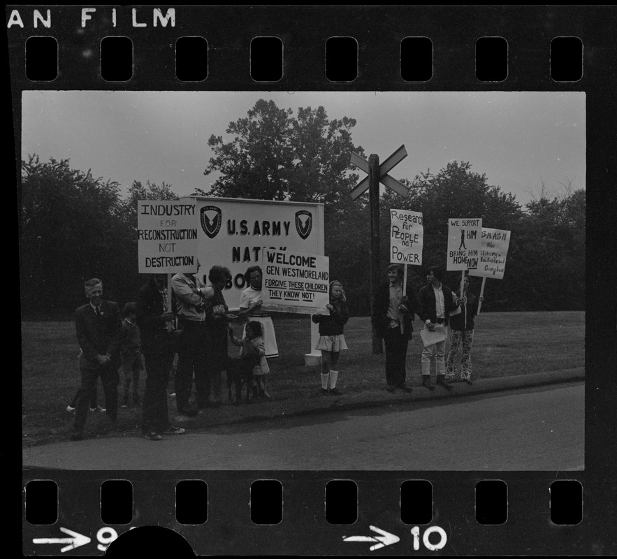 Protest outside of U.S. Army Natick Laboratories during visit by Gen ...