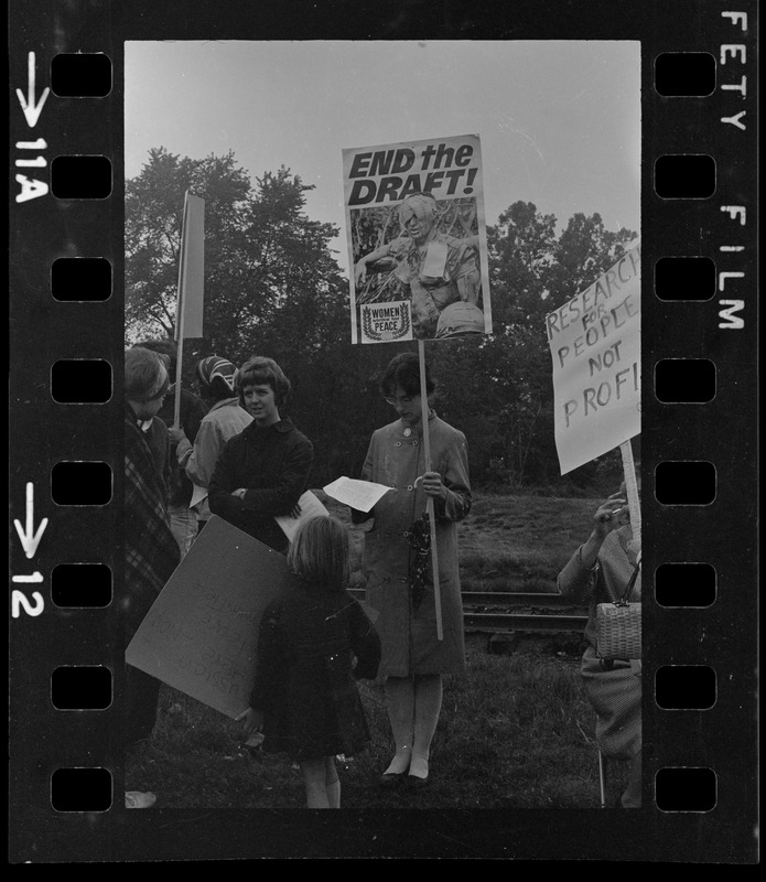 Protest outside of U.S. Army Natick Laboratories during visit by Gen ...