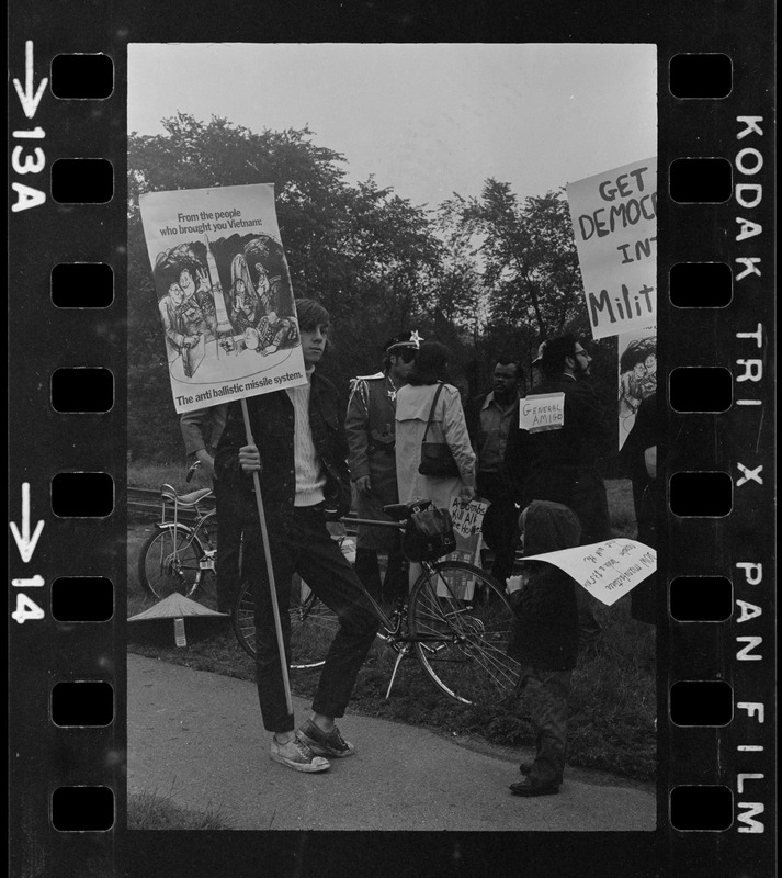 Protest outside of U.S. Army Natick Laboratories during visit by Gen ...