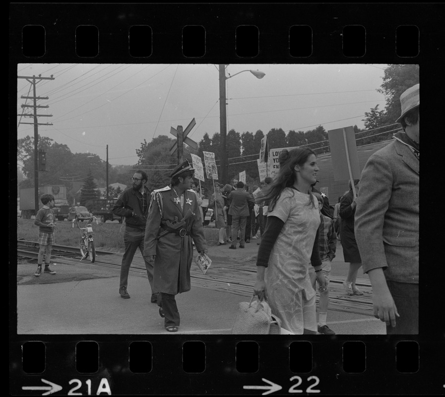 Protest outside of U.S. Army Natick Laboratories during visit by Gen ...