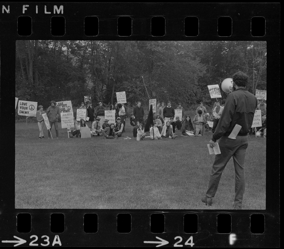 Protest outside of U.S. Army Natick Laboratories during visit by Gen ...