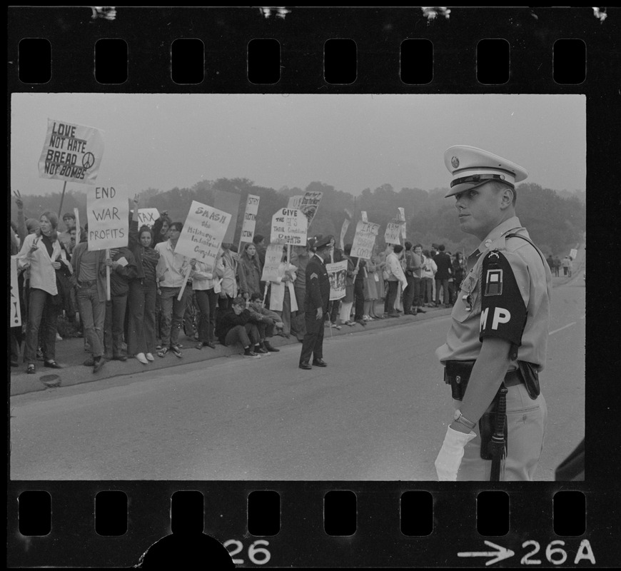 Protest outside of U.S. Army Natick Laboratories during visit by Gen ...