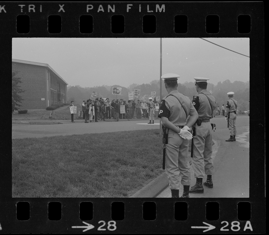 Protest outside of U.S. Army Natick Laboratories during visit by Gen ...
