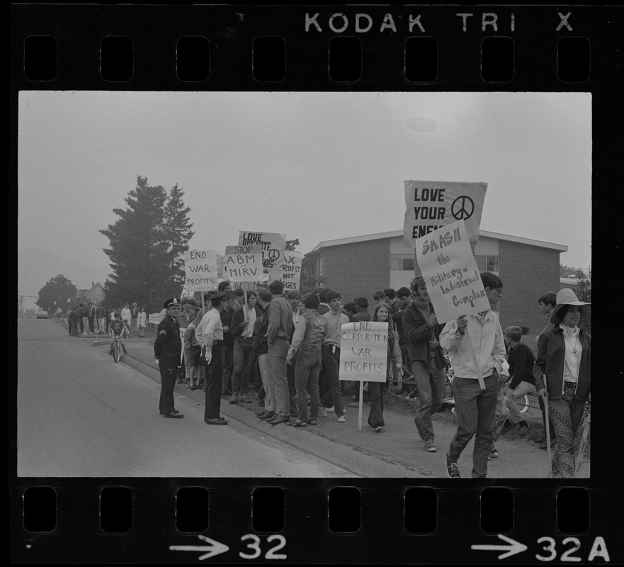 Protest outside of U.S. Army Natick Laboratories during visit by Gen ...